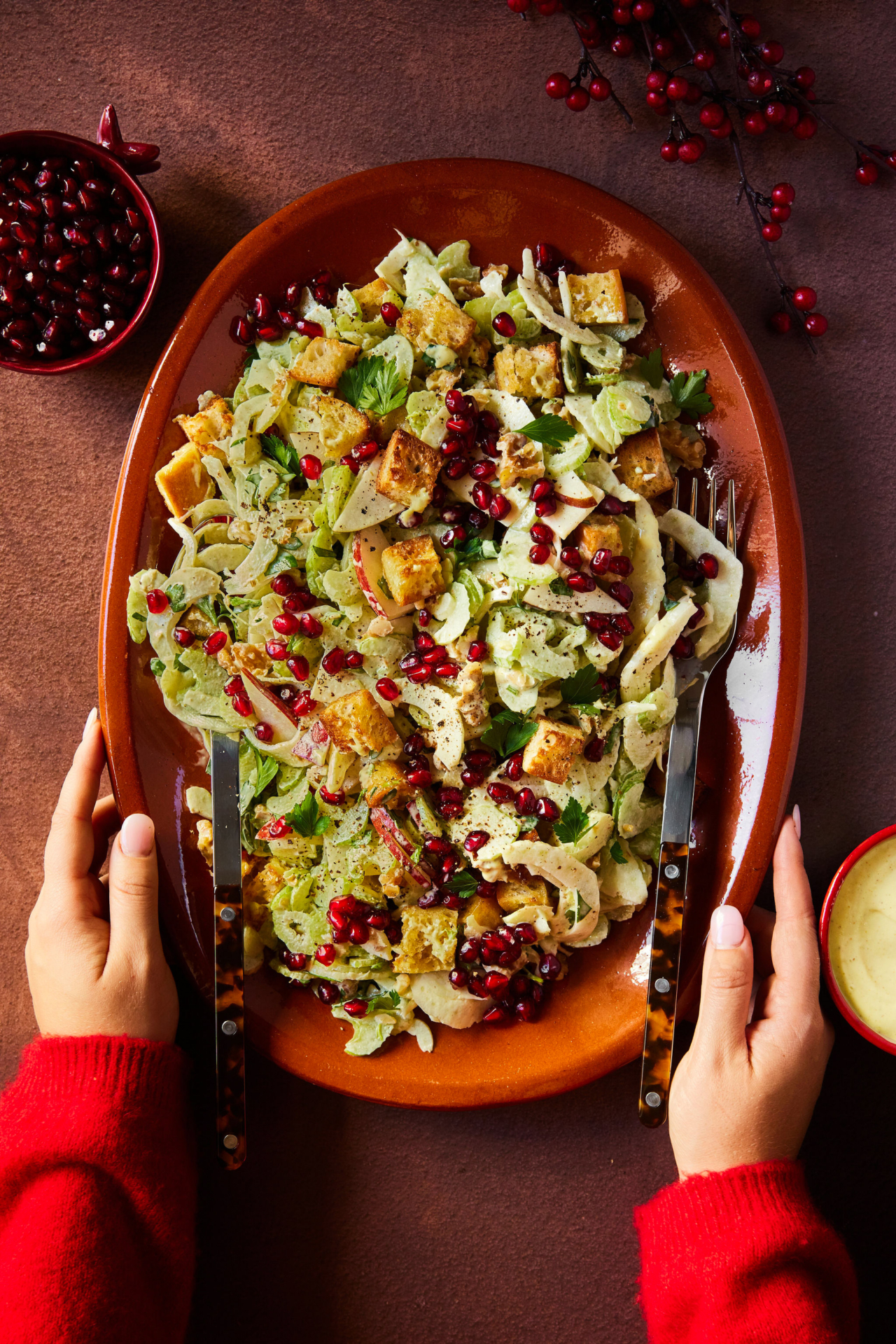 Salade de fenouil, poires et céleri et vinaigrette crémeuse cari et ...